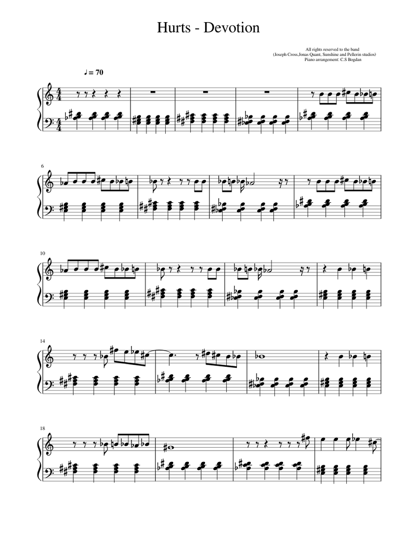 Hurts_-_Devotion Sheet music for Piano (Solo) Easy | Musescore.com
