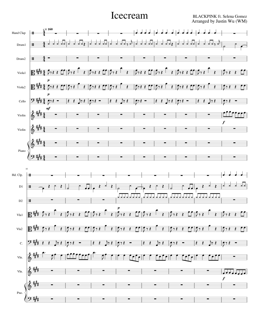Ice Cream - BLACKPINK ft. Selena Gomez Sheet Music for Piano, Violin ...