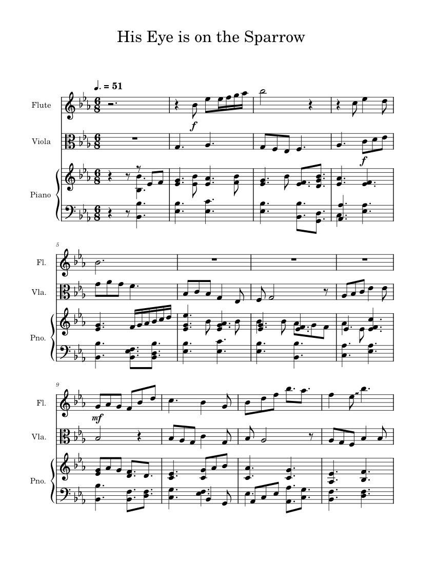 His eye is on the sparrow – Misc Praise Songs Sheet music for Piano, Flute, Viola (Piano Trio ...