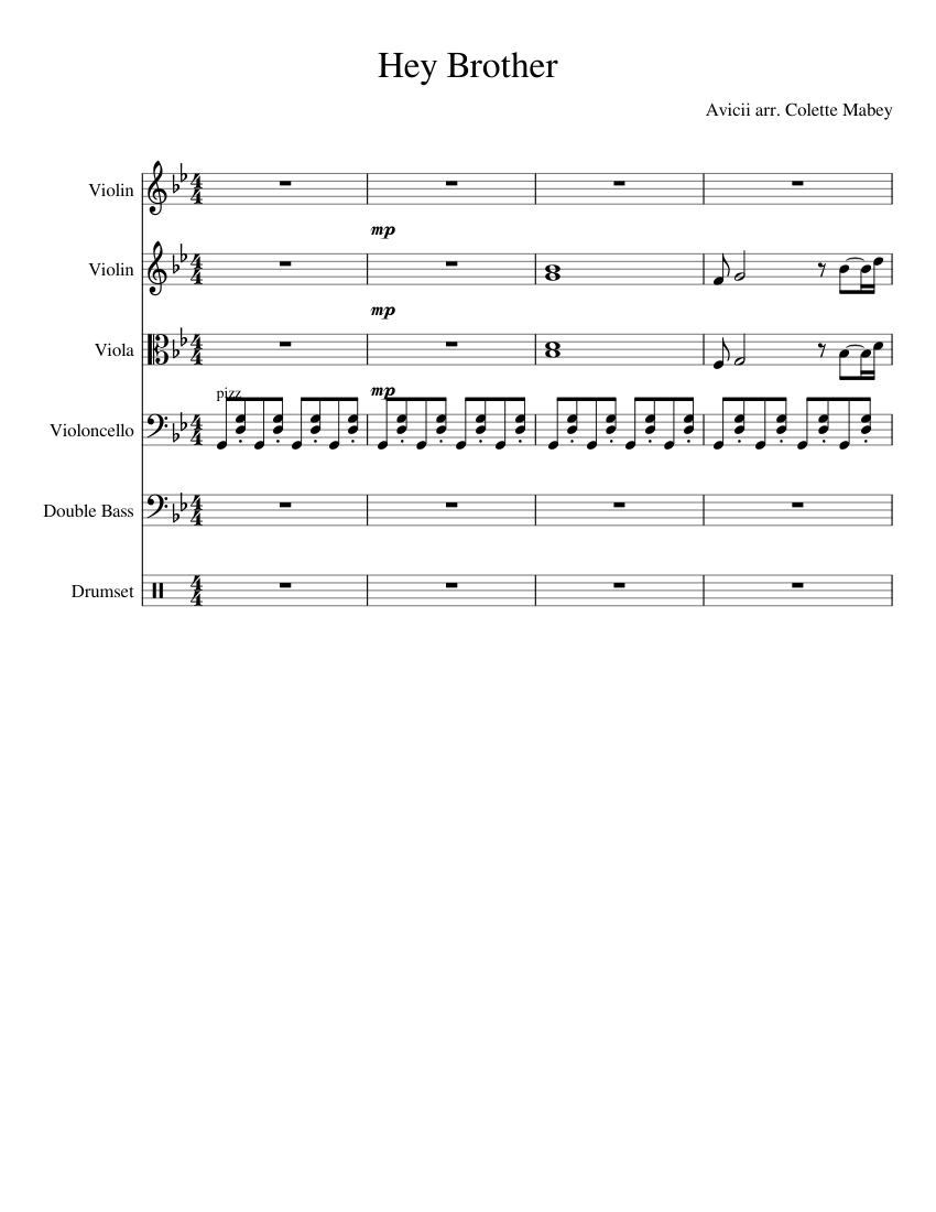 Hey Brother Sheet Music for Contrabass, Violin, Viola, Cello & more ...