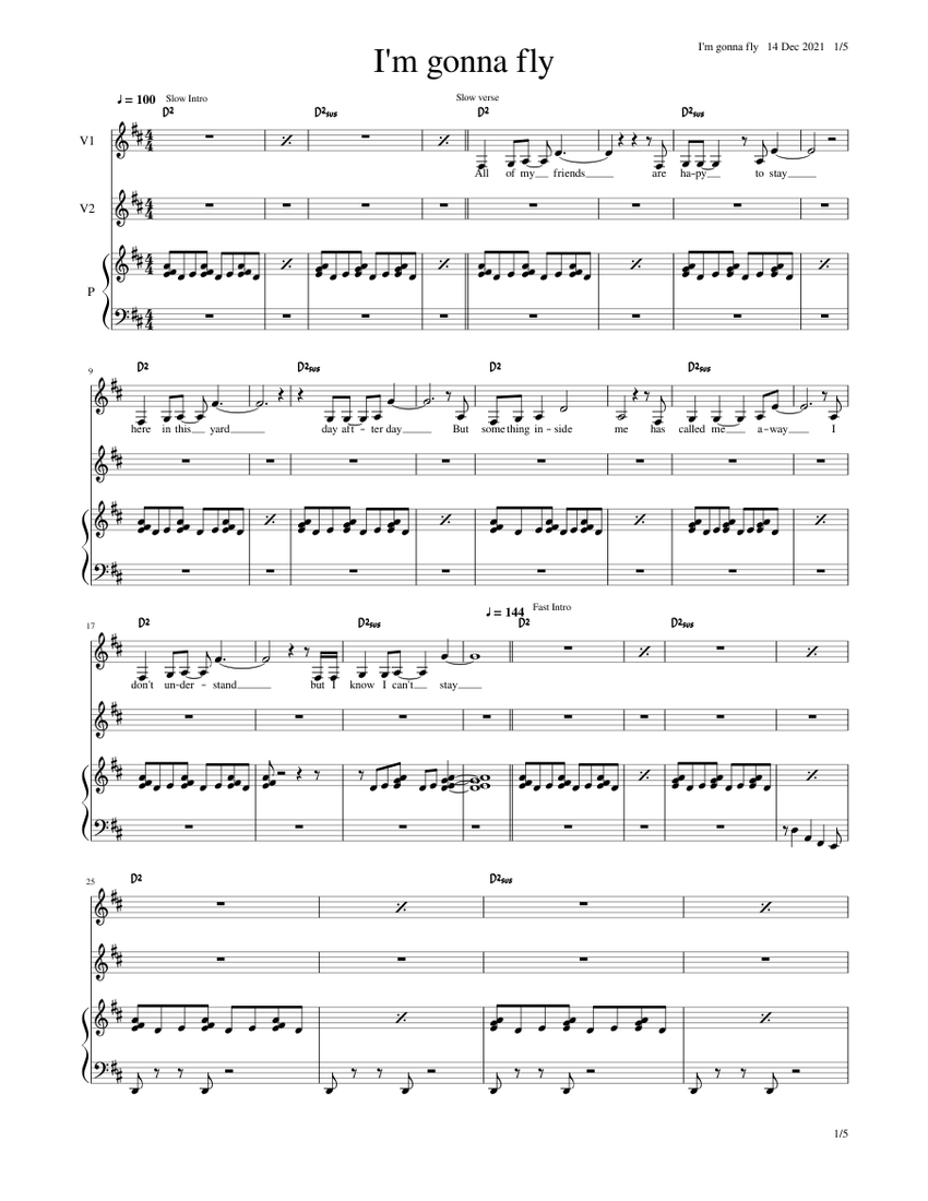I'm gonna fly Sheet Music for Piano, Vocals (Mixed Trio) | MuseScore.com