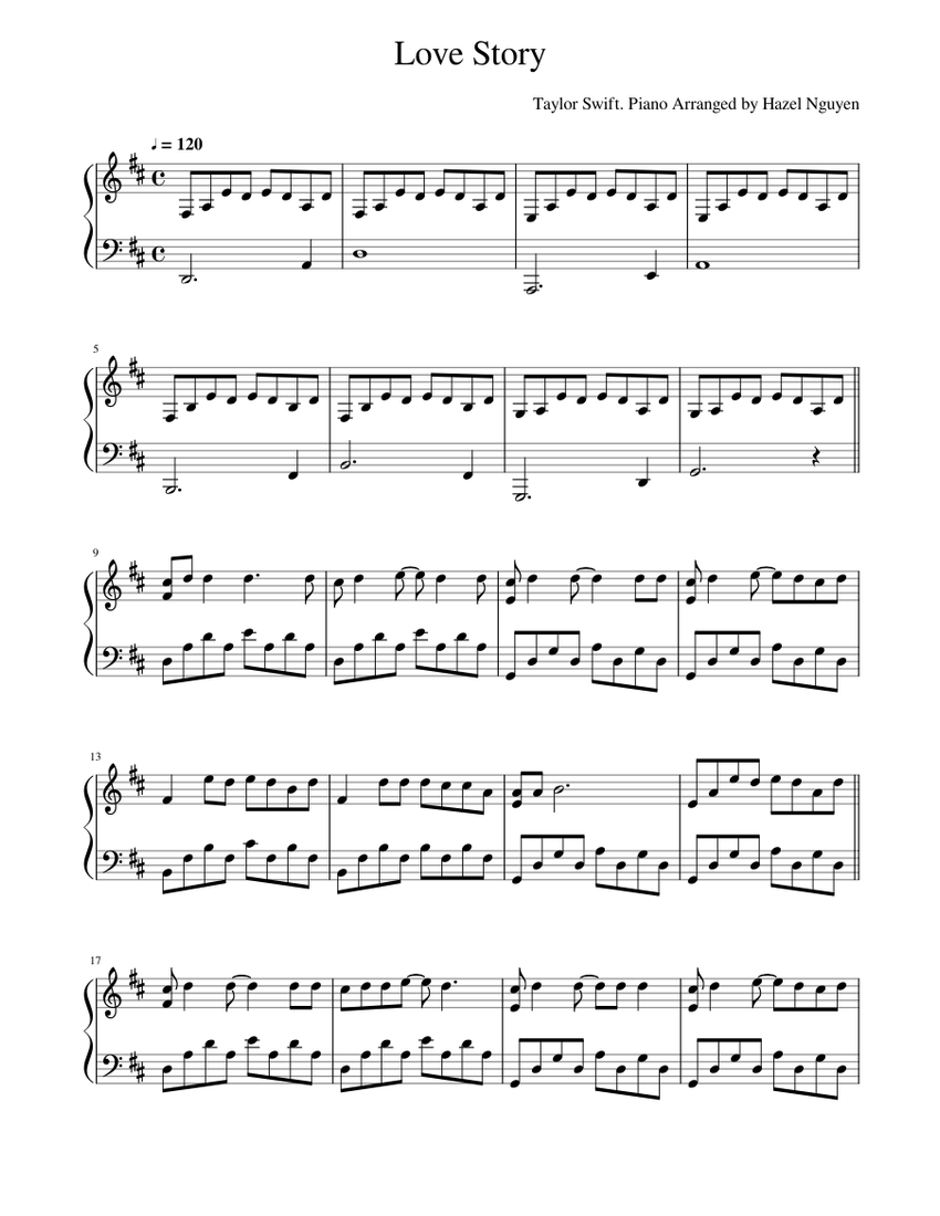 Love Story – Taylor Swift (Piano Cover) Sheet Music for Piano (Solo ...