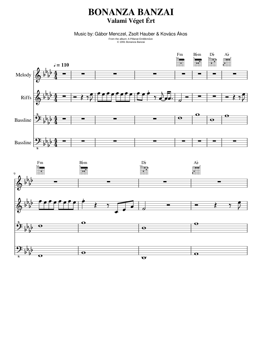 Bonanza Banzai - Valami Véget Ért (Bassline, Melody, Riffs) Sheet Music ...