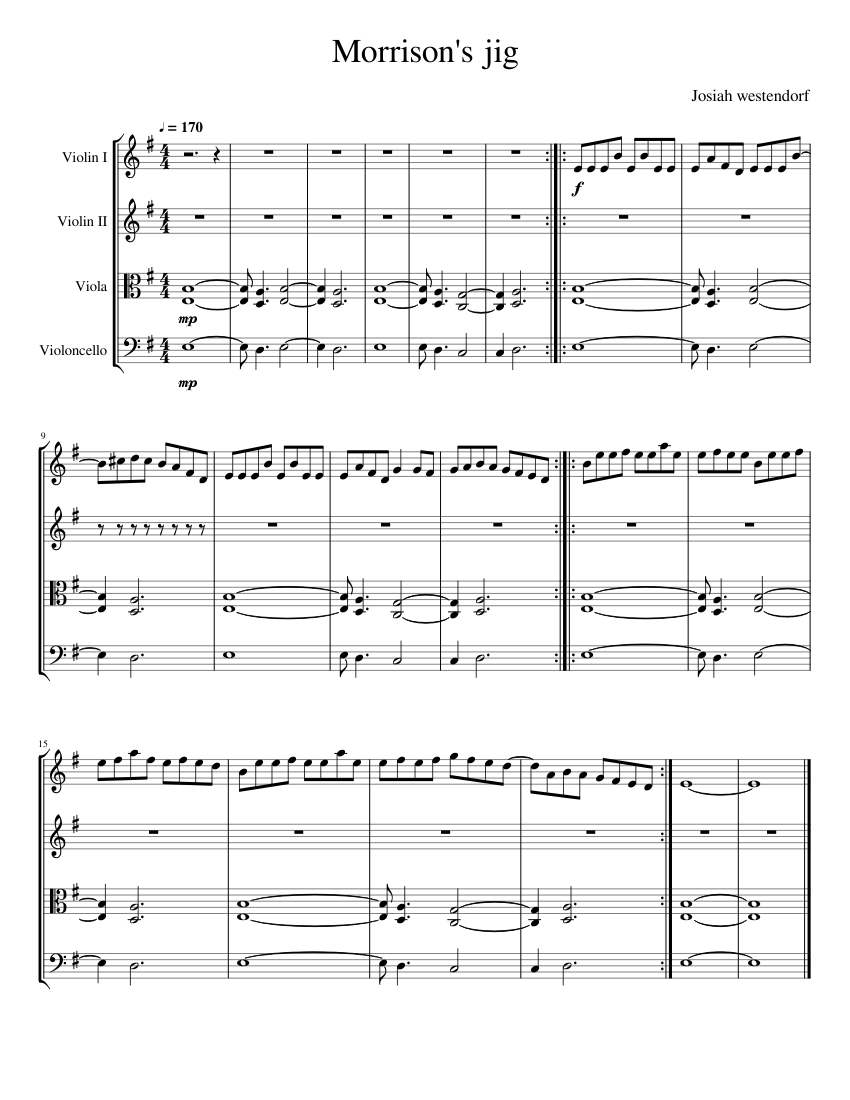 Morrison's jig Sheet Music for Violin, Viola, Cello (String Quartet ...
