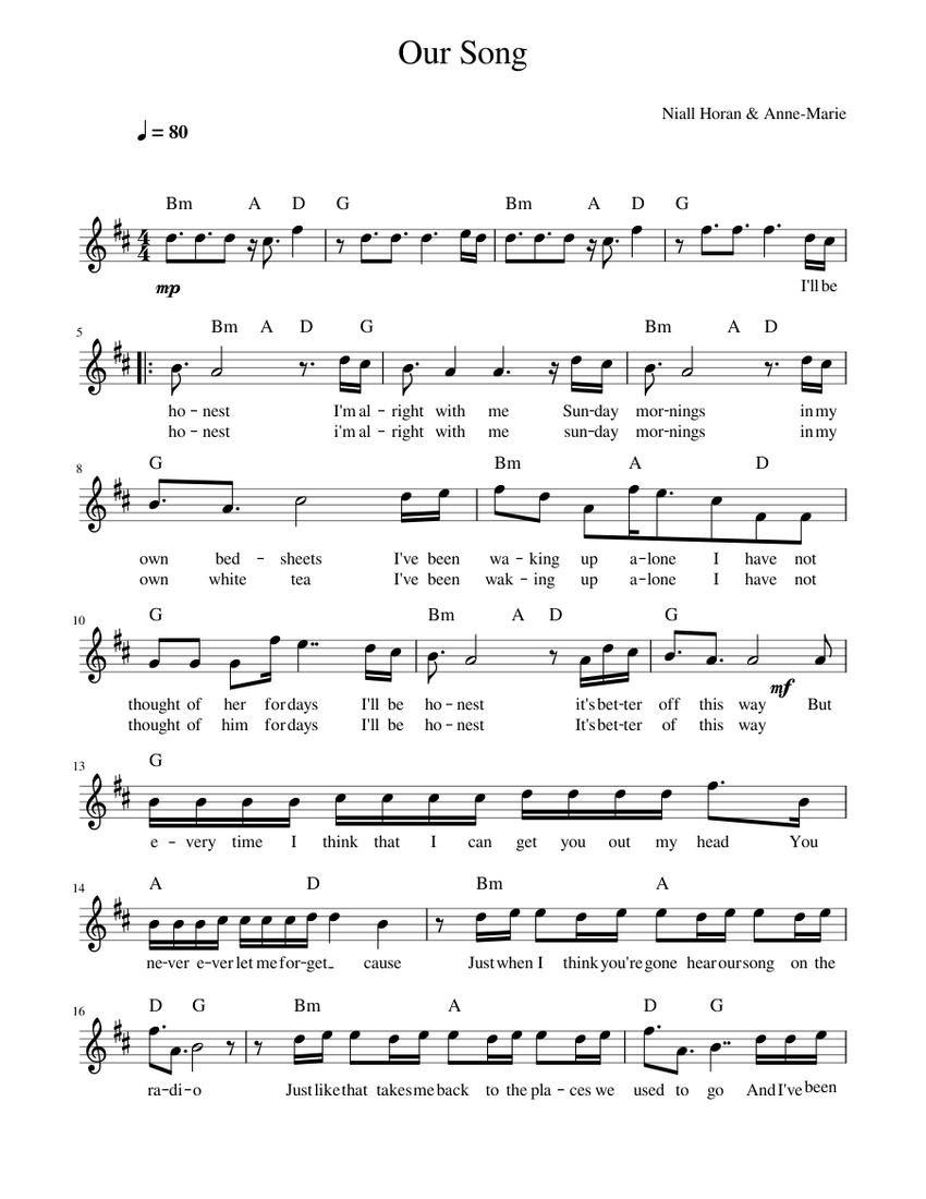 Our Song Sheet Music with Chords for Piano (Solo) easy | MuseScore.com