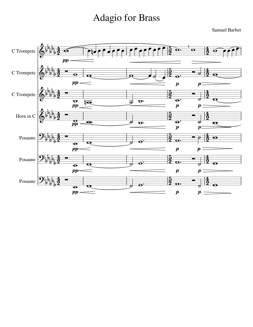Adagio for Strings – Samuel Barber Adagio for Brass Sheet music for ...