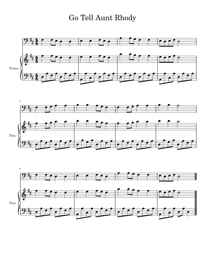 Go Tell Aunt Rhody Sheet Music for Piano, Cello (Solo) | MuseScore.com
