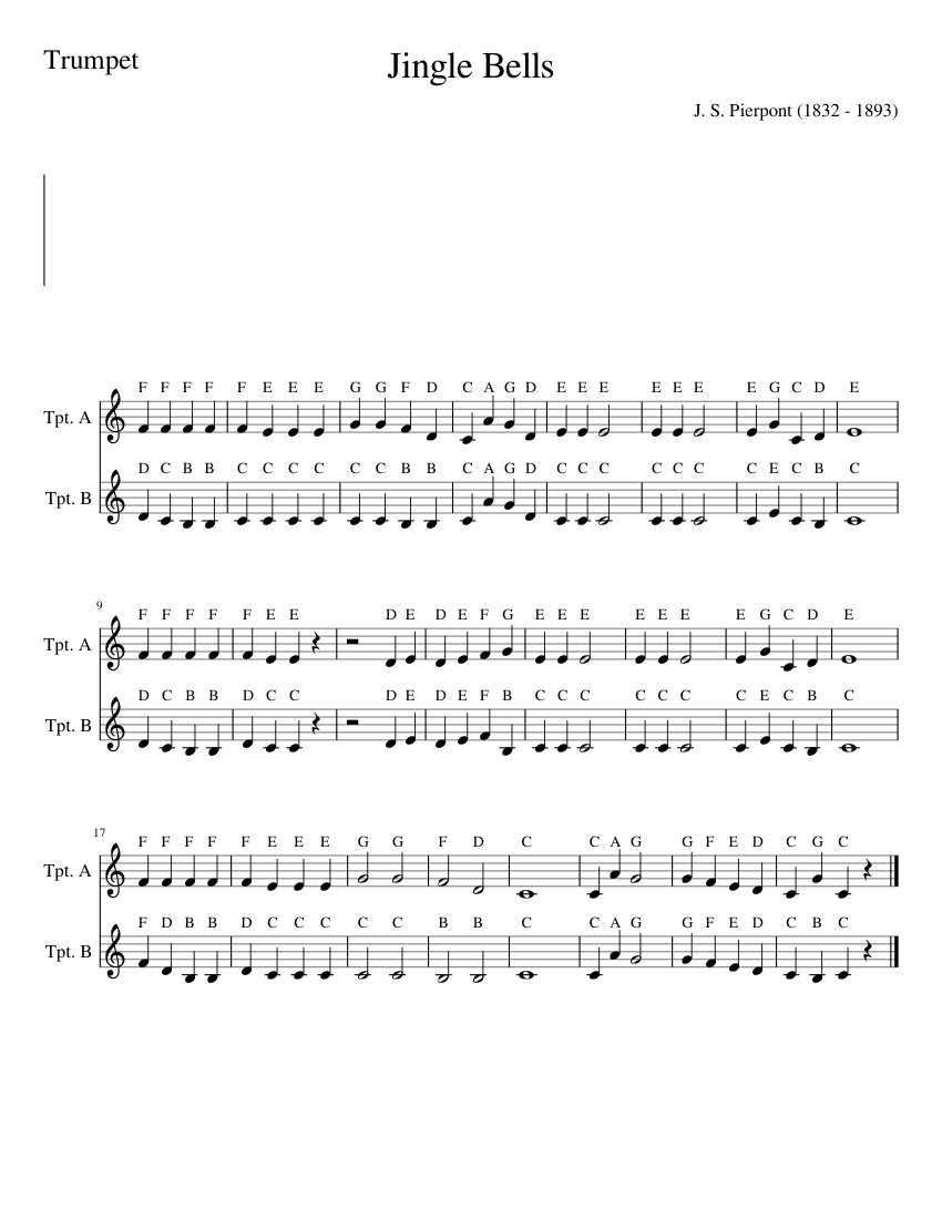 Jingle Bells Trumpet Sheet Music for Trumpet in b-flat, Woodblock ...