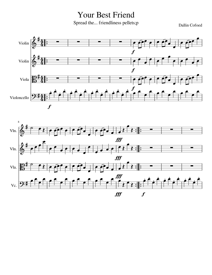 Your Best Friend Sheet Music for Violin, Viola, Cello (String Quartet ...
