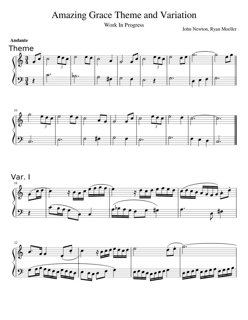 (Work In Progress) Amazing Grace Theme and Variations Sheet Music for ...