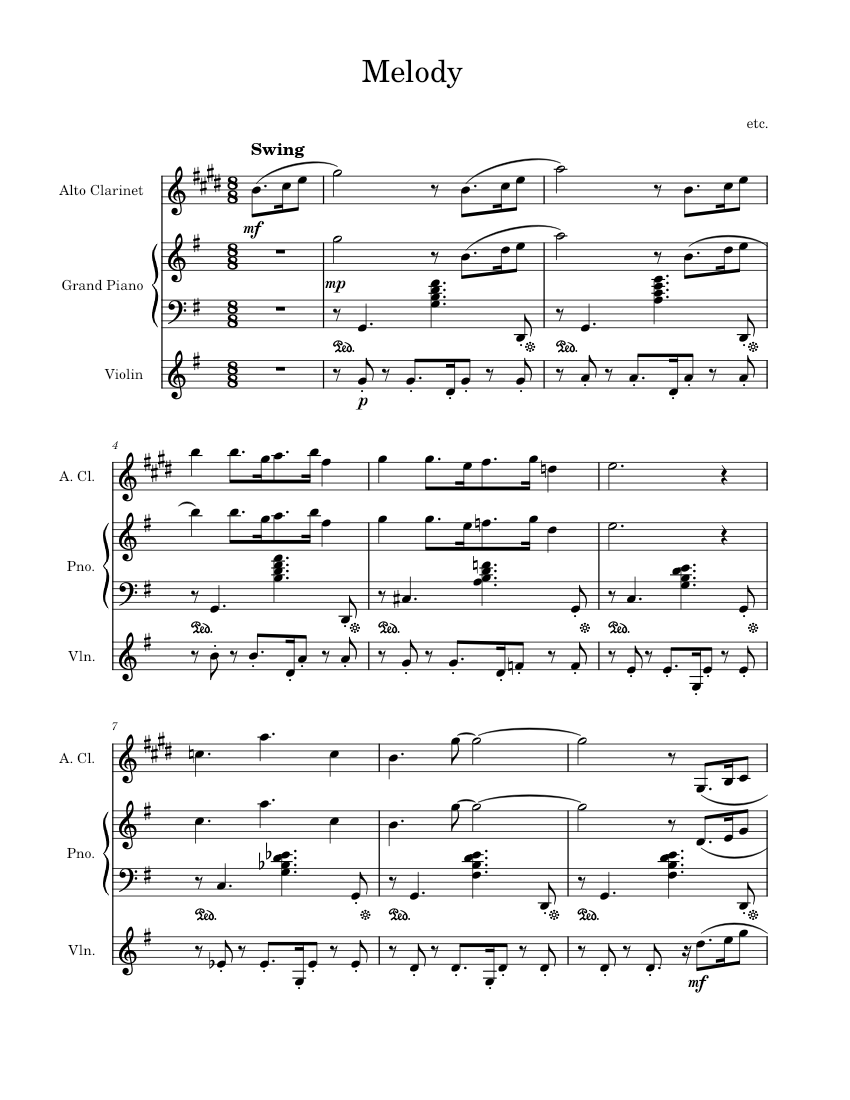 Melody in G major by etc. Sheet music for Piano, Violin, Clarinet alto ...