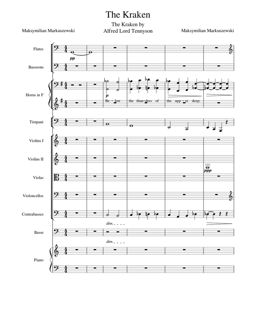 The Kraken Sheet music for Piano, Bass voice, Flute, Bassoon & more ...