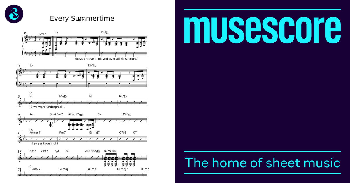 Every Summertime -Niki Sheet Music with Chords for Piano (Solo) easy ...