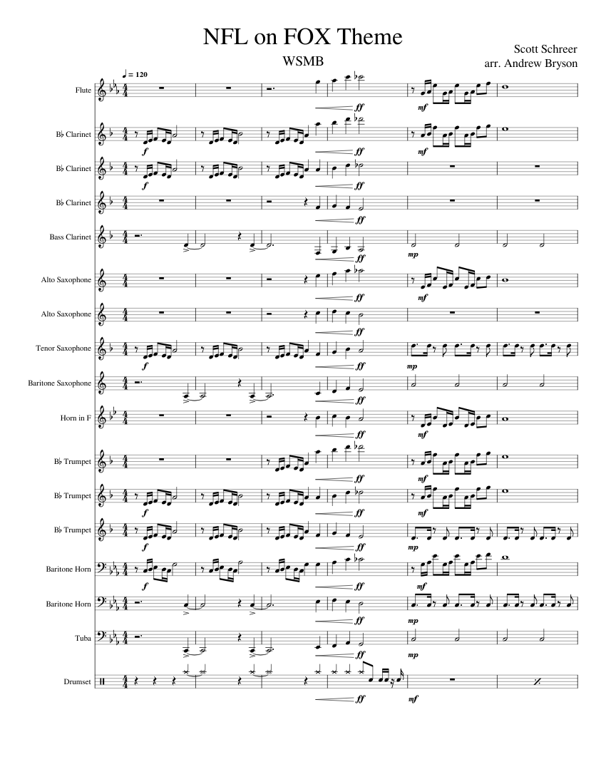 NFL on FOX Theme Sheet Music for Tuba, Flute, Clarinet in b-flat ...
