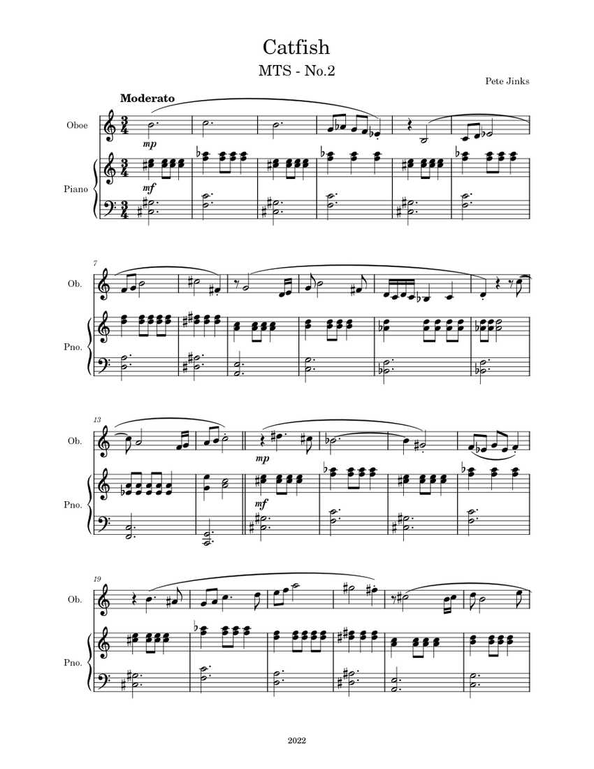Catfish Sheet Music for Piano, Oboe (Mixed Duet) | MuseScore.com