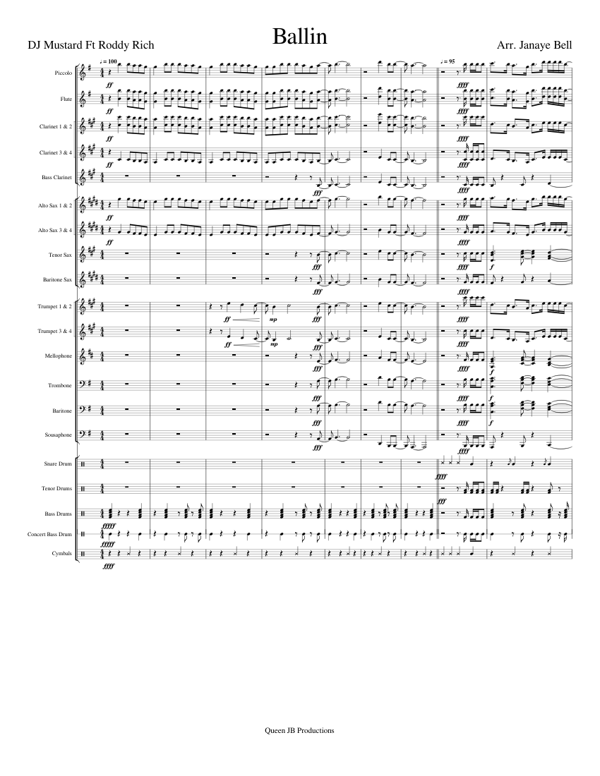 Ballin- DJ Mustard Ft Roddy Rich Sheet Music for Trombone, Tuba, Flute ...