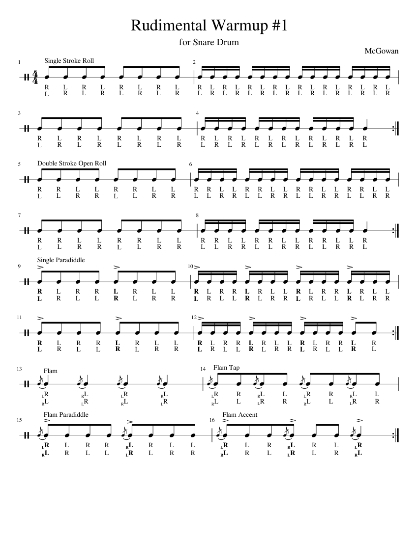 Rudimental Warmup #1 For Snare Drum Sheet Music for Snare drum (Solo ...