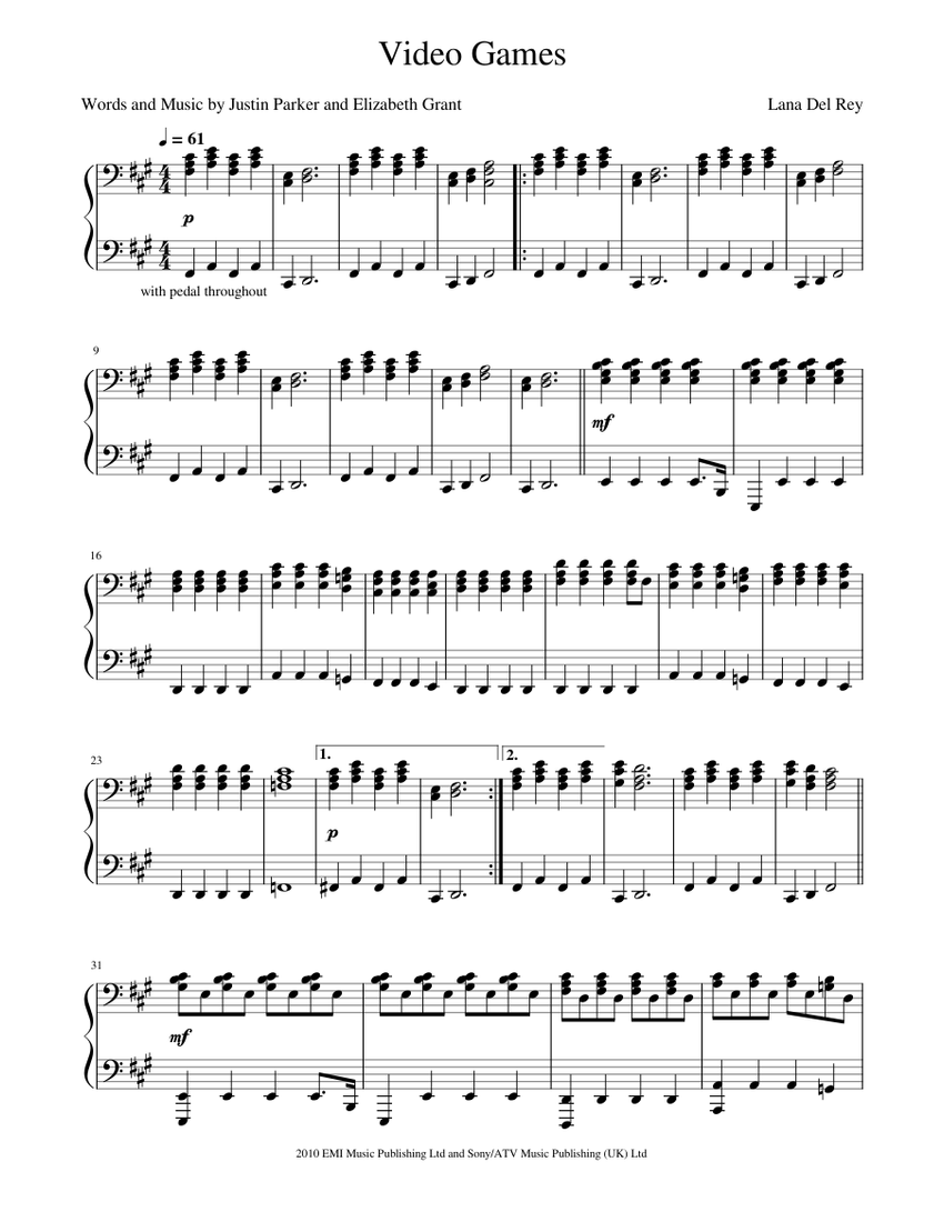 Video games - Lana Del Rey Sheet Music for Piano (Solo) Easy | MuseScore.com