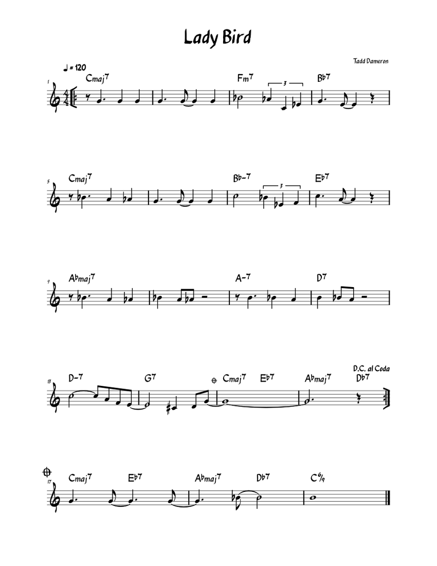 Lady Bird – Tadd Dameron Sheet Music with Chords for Piano (Jazz Band ...