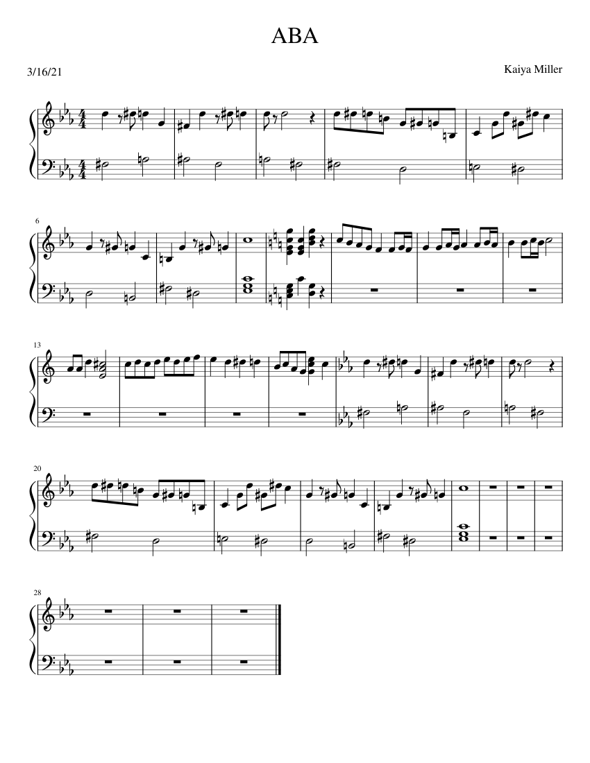 ABA Sheet music for Piano (Solo) Easy | Musescore.com