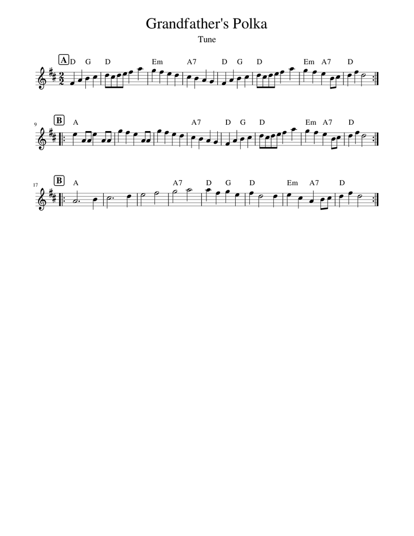 Grandfather's Polka Sheet Music with Chords for Piano (Solo) Easy ...