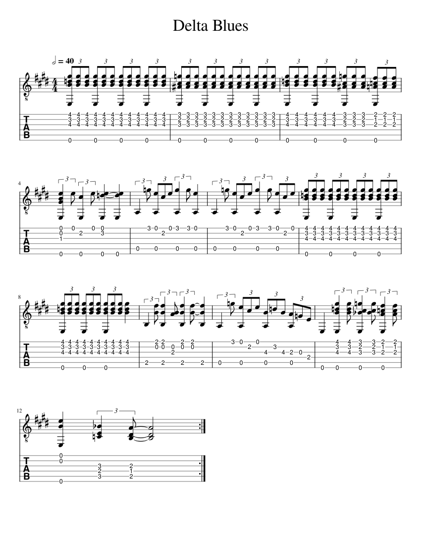 Delta Blues Sheet Music and Tab for Guitar (Solo) | MuseScore.com