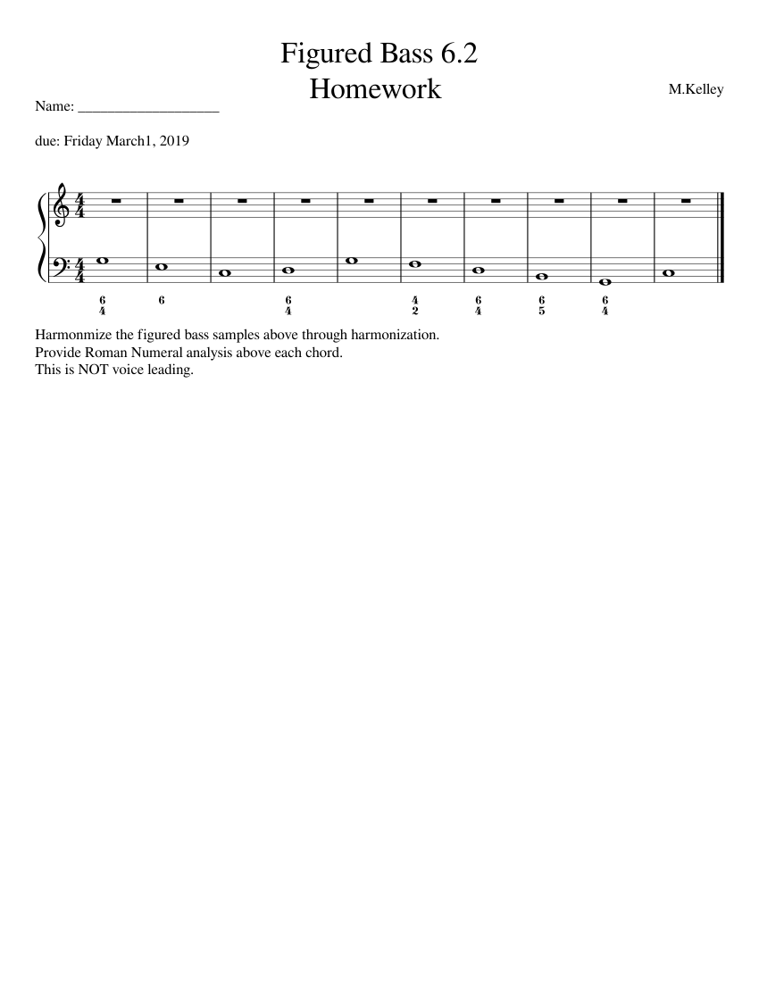 Figured Bass 6 2 Homework Sheet music for Piano (Solo) | Musescore.com