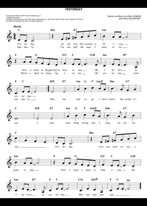 Play Official version of Yesterday Sheet Music by The Beatles for ...