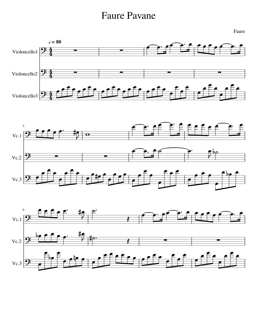 Faure_Pavane_3Cello Sheet music for Cello (Mixed Trio) | Musescore.com