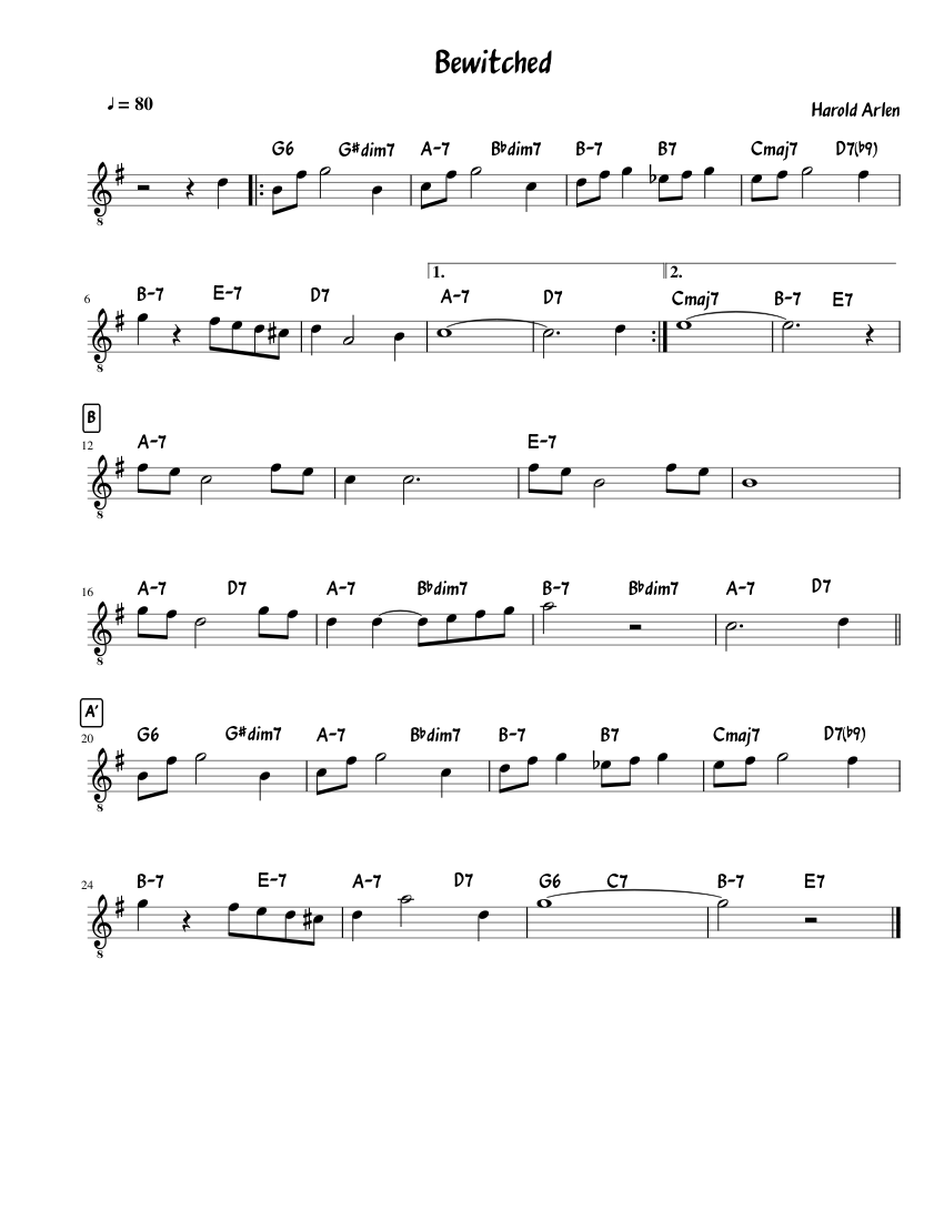 Bewitched Sheet Music with Chords for Guitar (Solo) | MuseScore.com