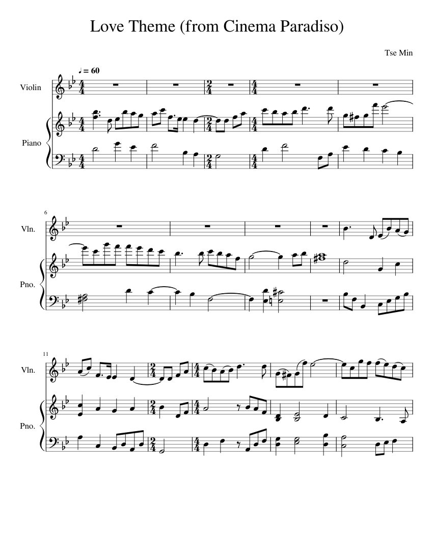 Love Theme (Cinema Paradiso) Sheet Music for Piano, Violin (Mixed Duet ...