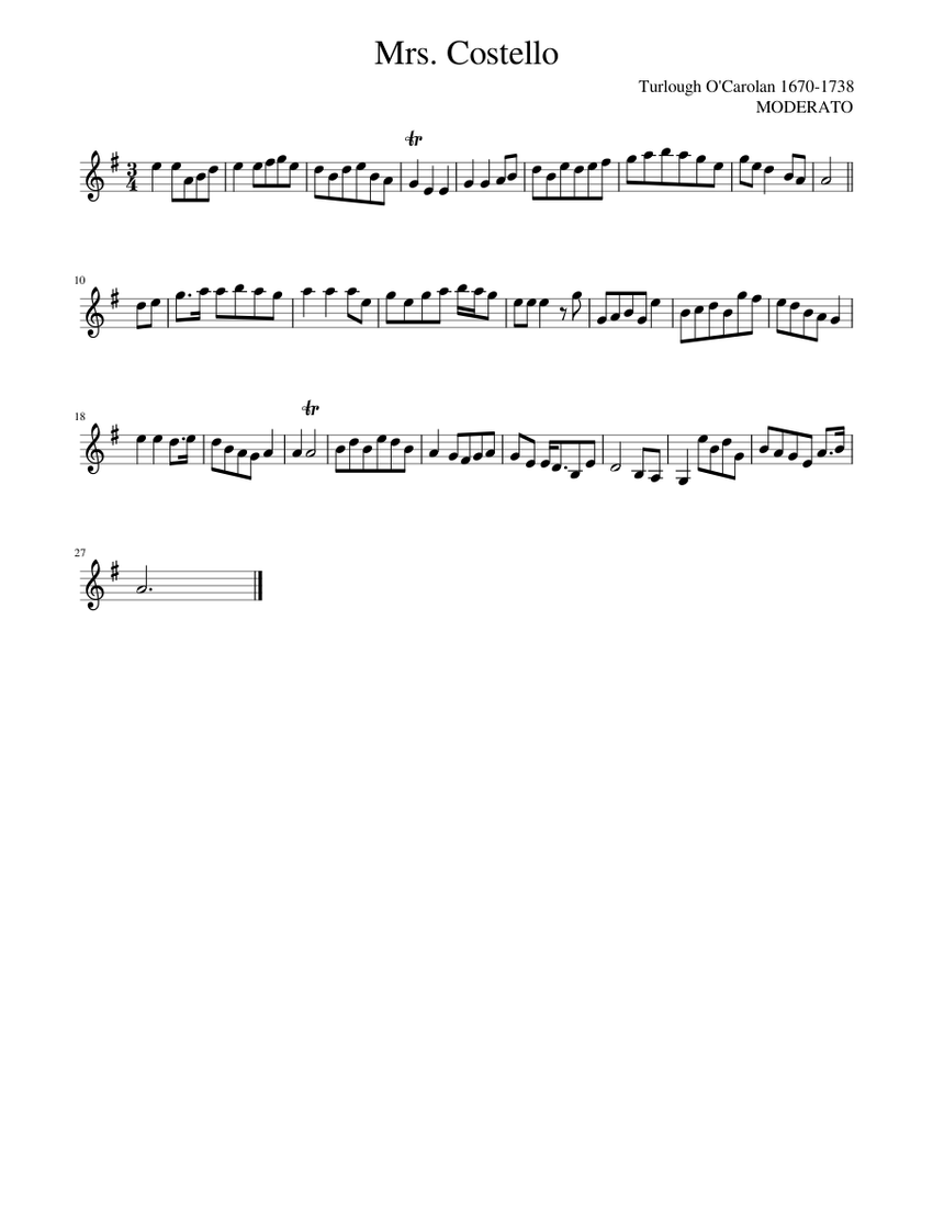 Mrs. Costello Sheet music for Piano (Solo) Easy | Musescore.com