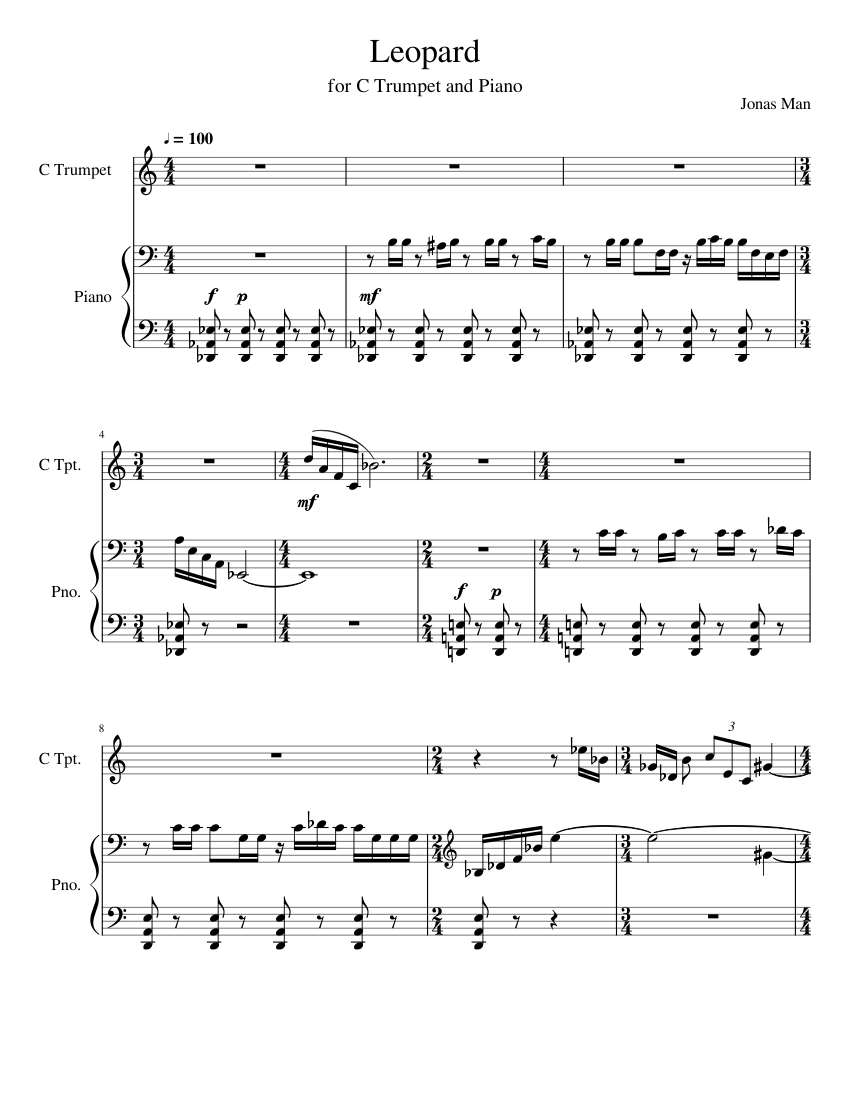 Leopard Sheet music for Piano, Trumpet in c (Mixed Duet) | Musescore.com