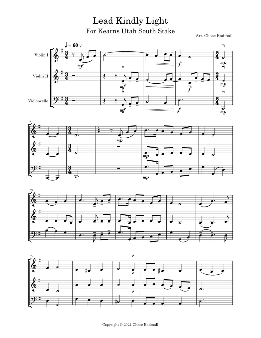 Lead Kindly Light – John Henry Newman Sheet music for Violin, Cello ...