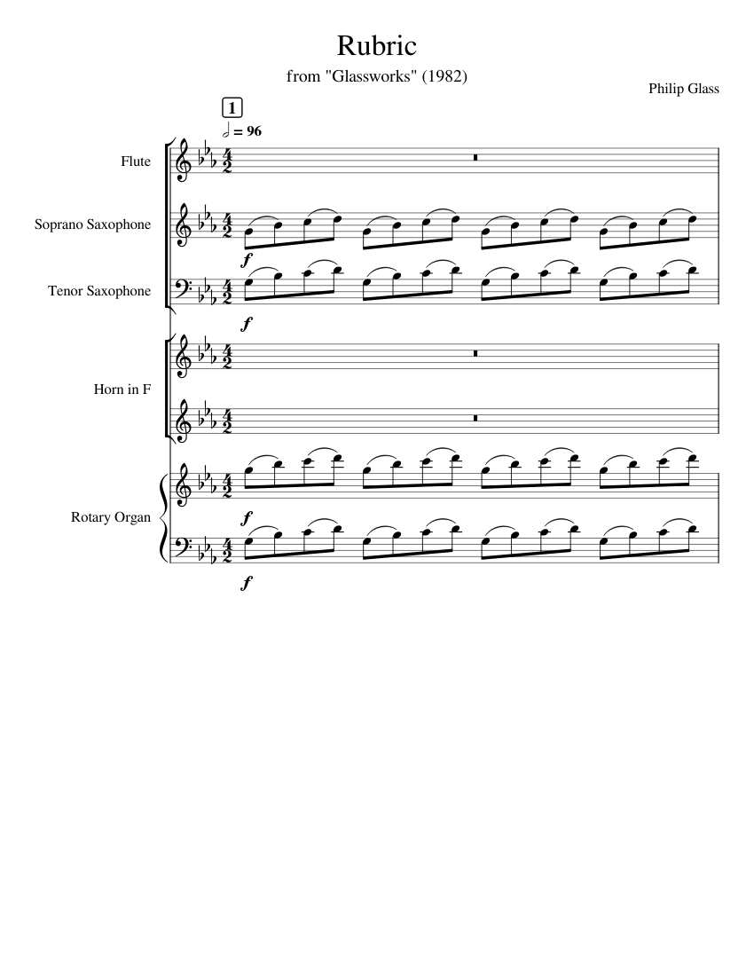 Philip Glass - Rubric Sheet music for Organ, Flute, Saxophone tenor ...