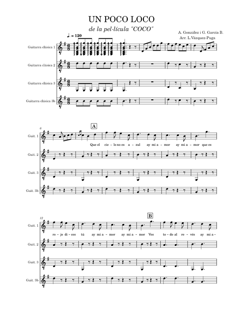 Un Poco Loco – Gael Garcia Benal "Coco" ESPAIS Sheet music for Guitar ...