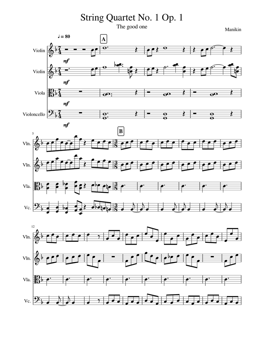String Quartet No. 1 Op. 1 Sheet music for Violin, Viola, Cello (String Quartet) | Musescore.com