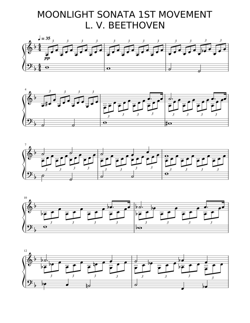 Moonlight Sonata 1st movement EASY version Sheet Music for Piano (Solo ...