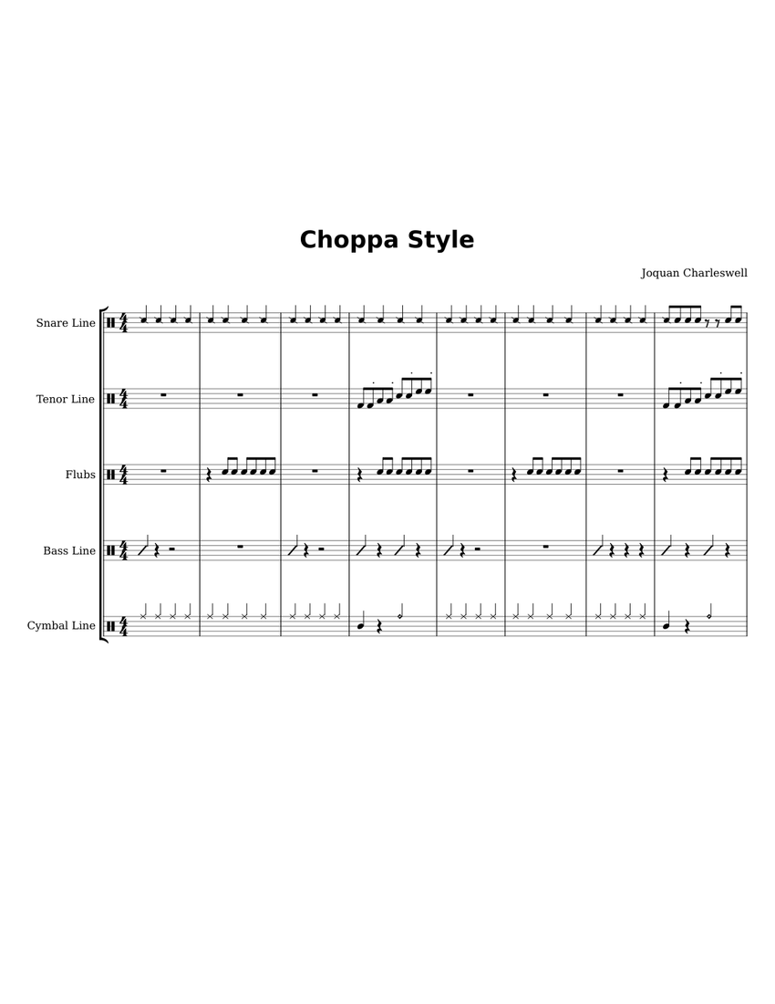 Choppa Style Sheet music for Snare drum, Crash, Tenor drum, Bass drum ...