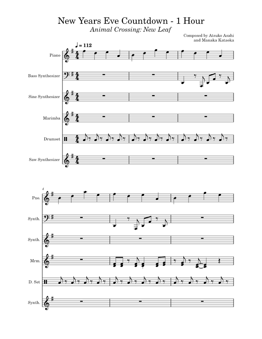 ACNL New Year Countdown (1 Hour) Sheet music for Piano, Bass guitar ...