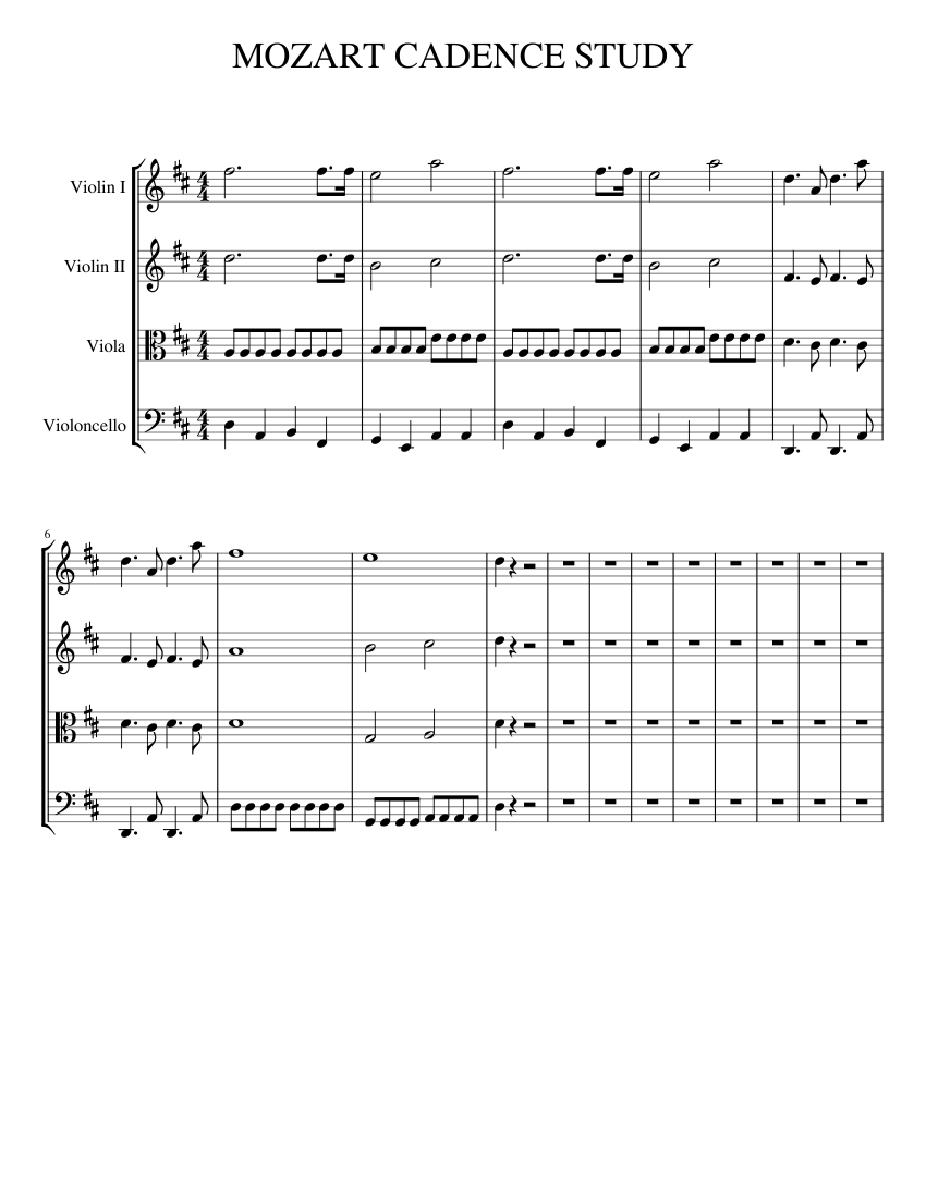 MOZART CADENCE STUDY Sheet music for Violin, Viola, Cello (String ...