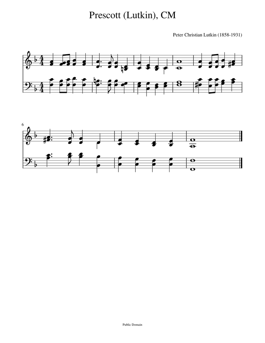 PRESCOTT (Lutkin) - Peter Christian Lutkin, 1858-1931 Sheet music for ...