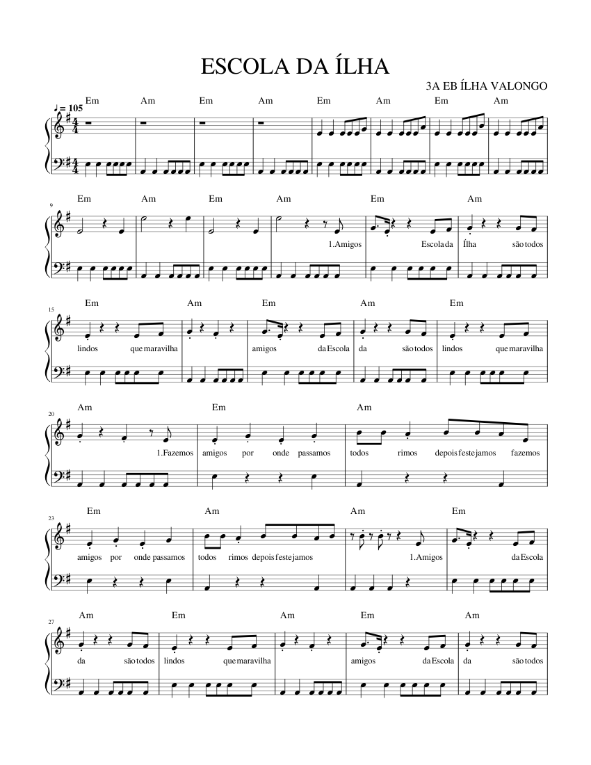 ESCOLA DA ÍLHA - 3A EB1 ÍLHA VALONGO Sheet music for Piano (Solo) Easy ...
