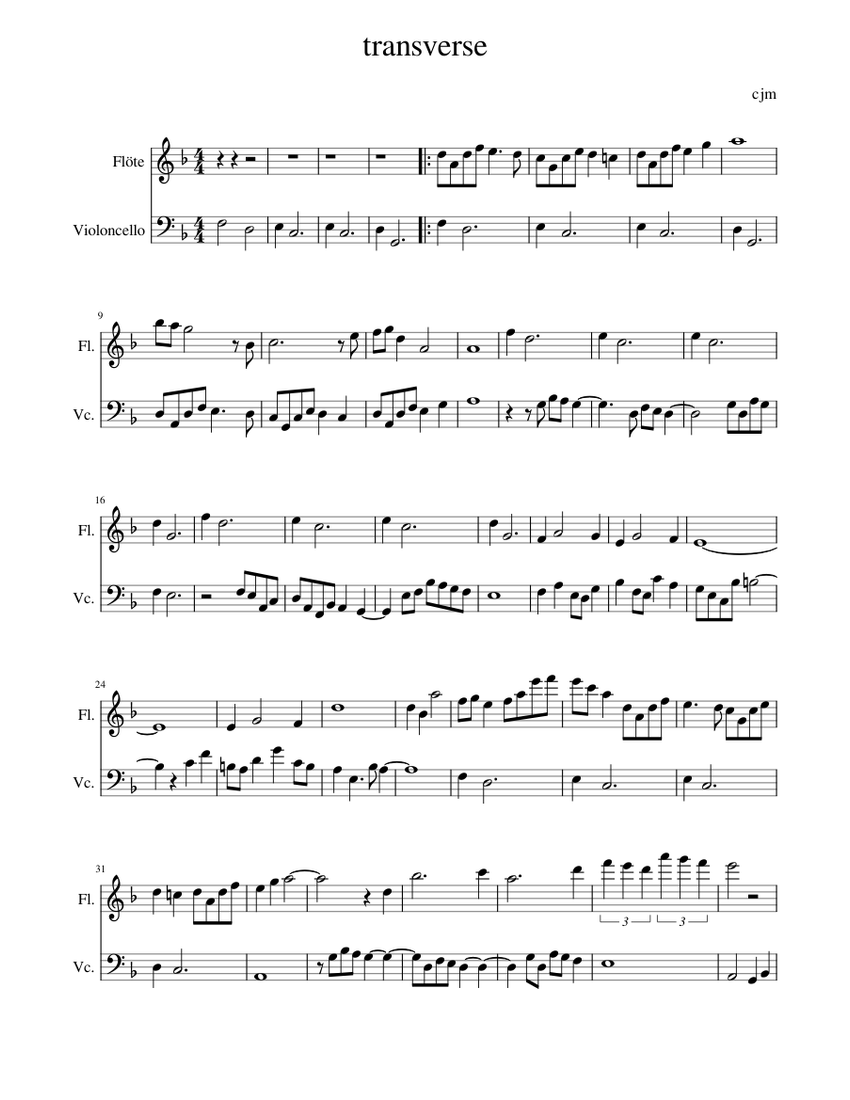 transverse Sheet music for Flute, Cello (Mixed Duet) | Musescore.com