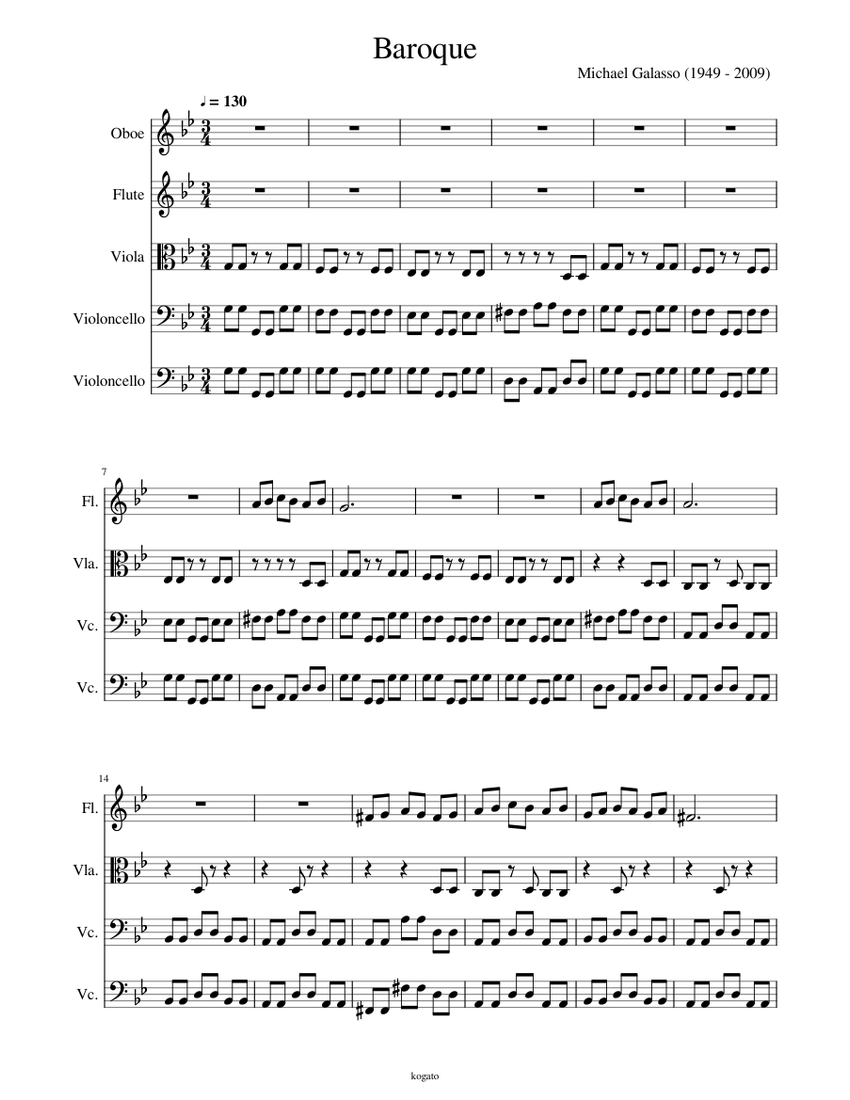 Baroque - Michael Galasso Sheet music for Flute, Oboe, Viola, Cello ...