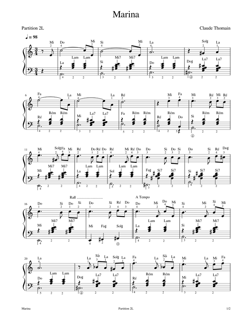 Marina Sheet Music for Accordion (Solo) | MuseScore.com