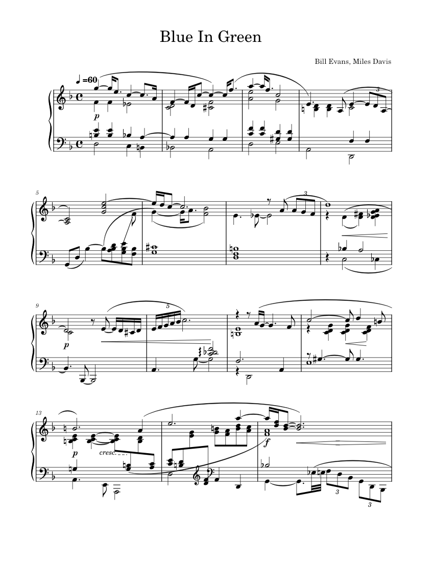 Blue In Green – Bill Evans , Miles Davis Sheet Music for Piano (Solo ...