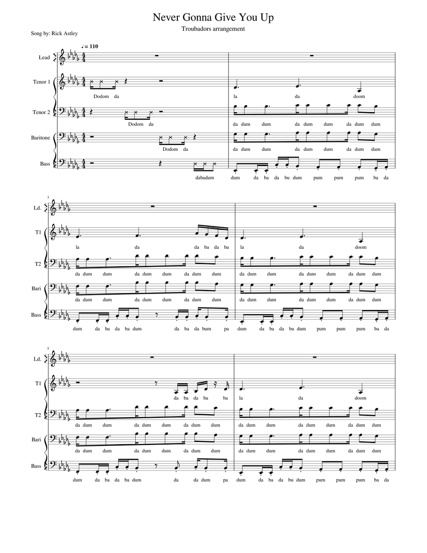Never Gonna Give You Up Sheet music for Piano (Men’s Choir) | Musescore.com