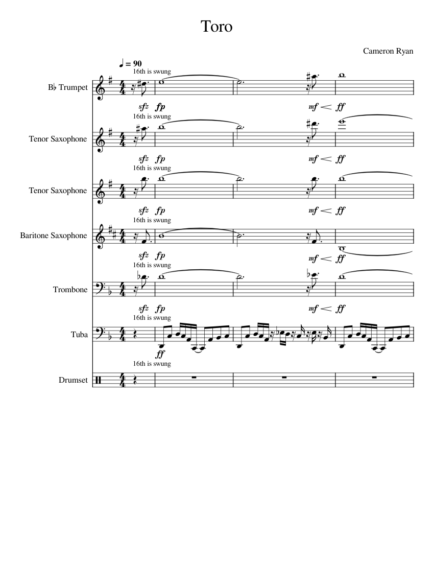 Toro Sheet music for Trombone, Tuba, Saxophone tenor, Saxophone ...