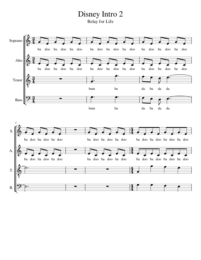 Disney Intro Sheet music for Soprano, Alto, Tenor, Bass voice (Choral ...